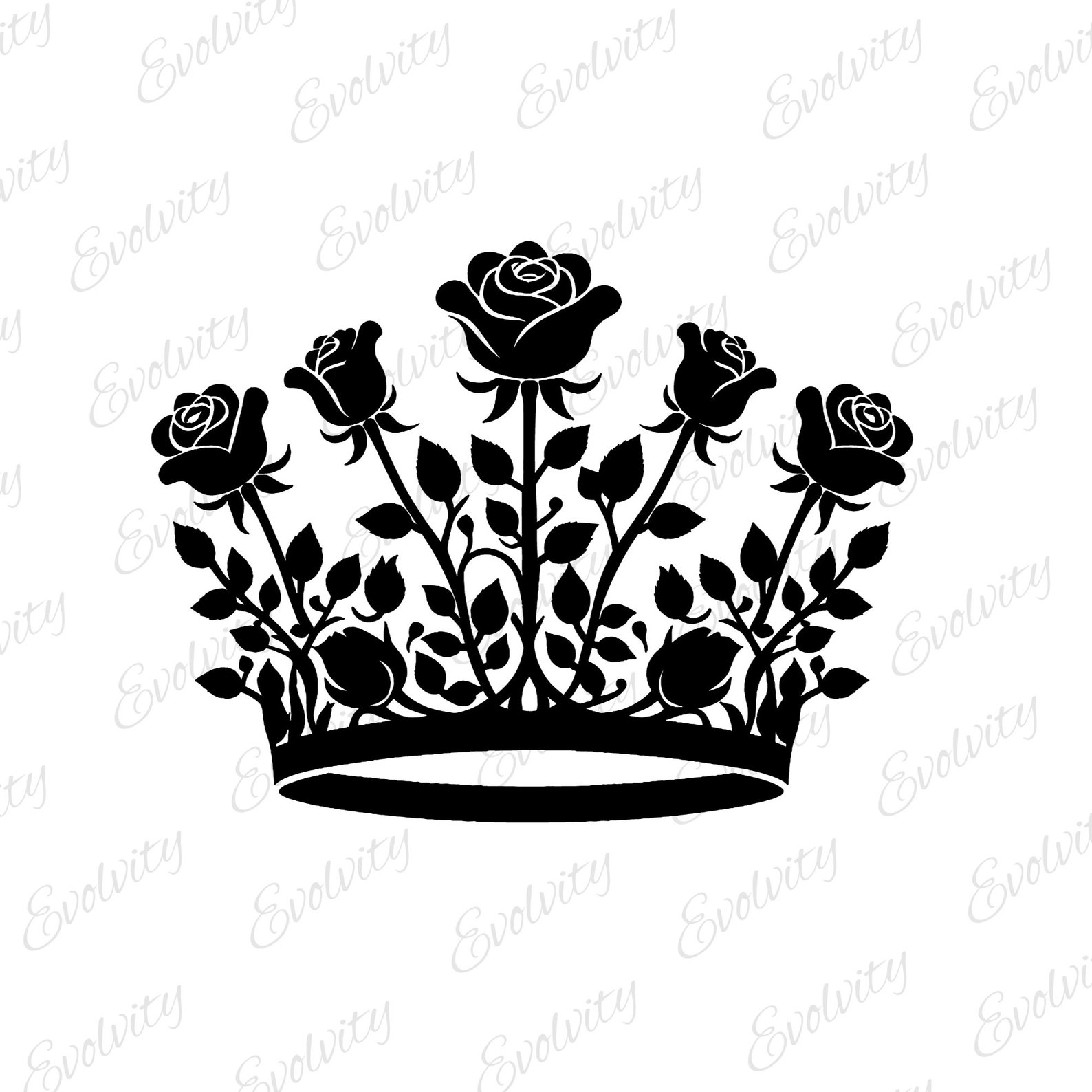 Crown and Roses SVG Vector Bundle With 7 Crown With Roses Silhouette ...