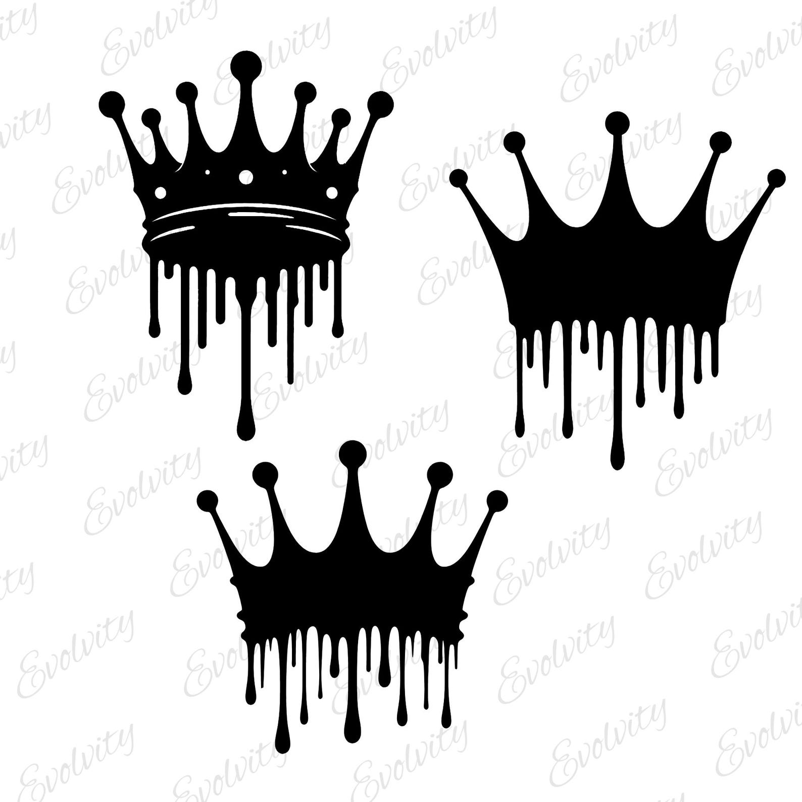 Dripping Crown SVG Vector Bundle and Drip King Queen Princess Crown ...