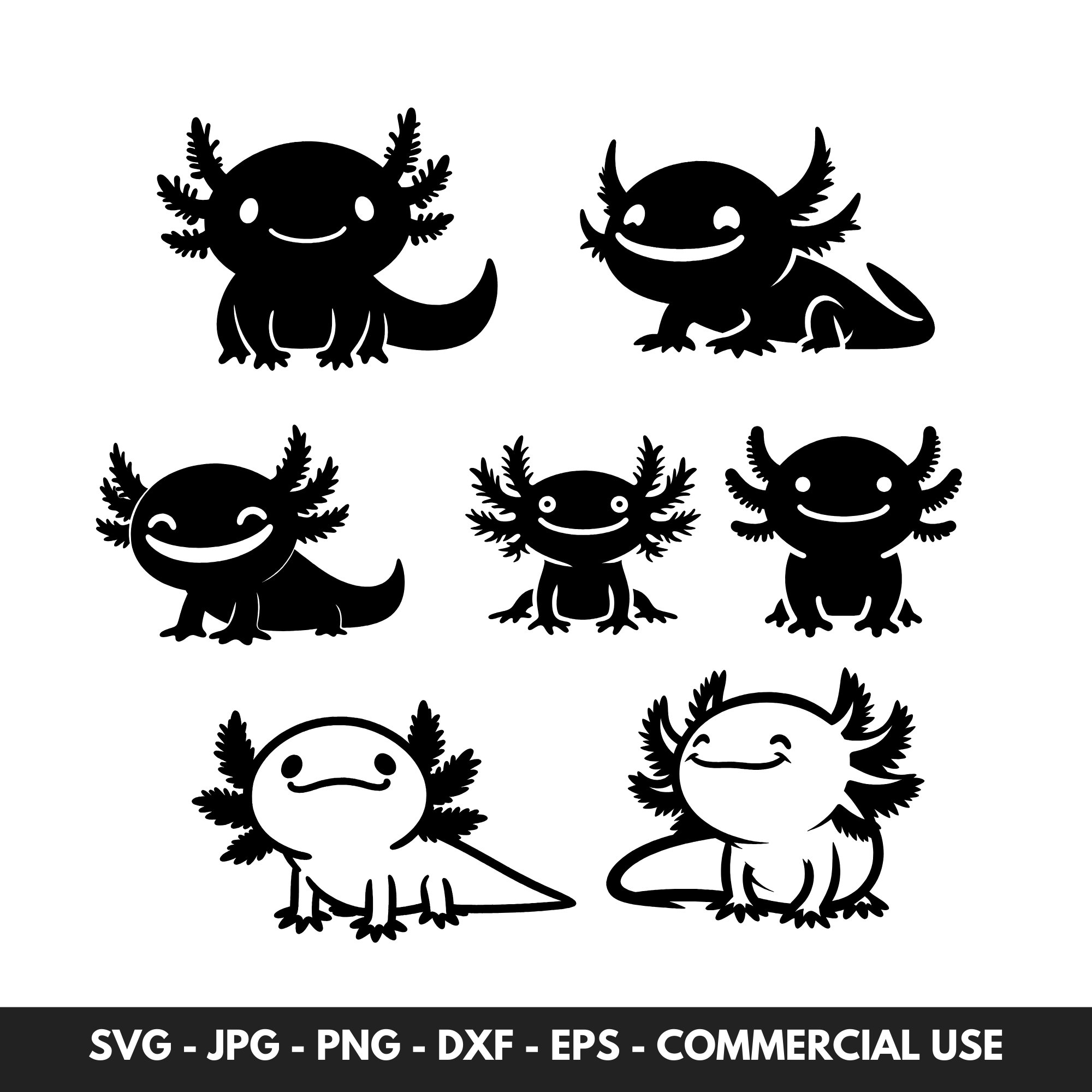 Cute Axolotl SVG Vector Bundle With 7 Salamander Silhouette Clipart PNG ...