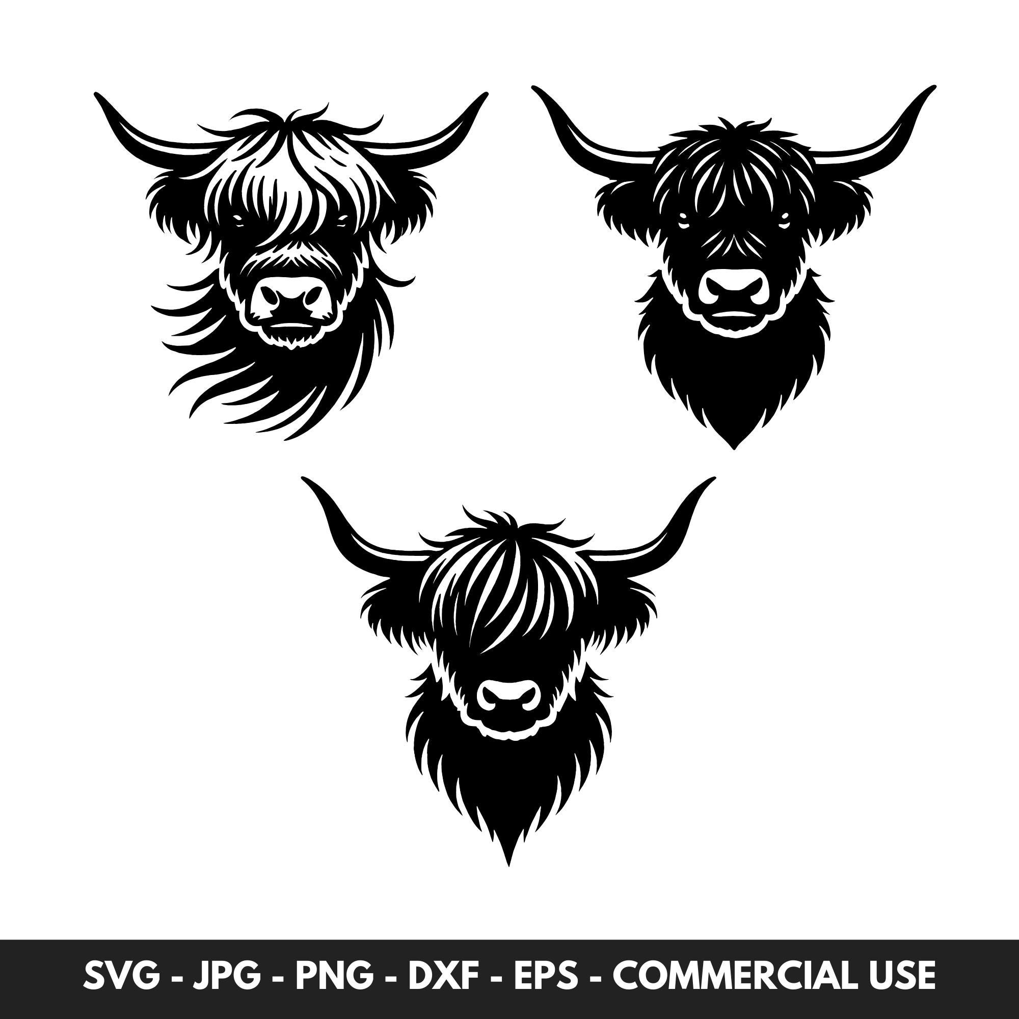 Highland Cow Head SVG Bundle, 3 Cow Vector Art, Cow Head Silhouette ...