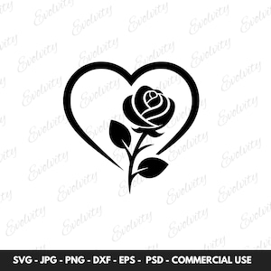 Heart Rose SVG, Elegant Rose Heart PNG, Use for Crafting Romantic Decor ...