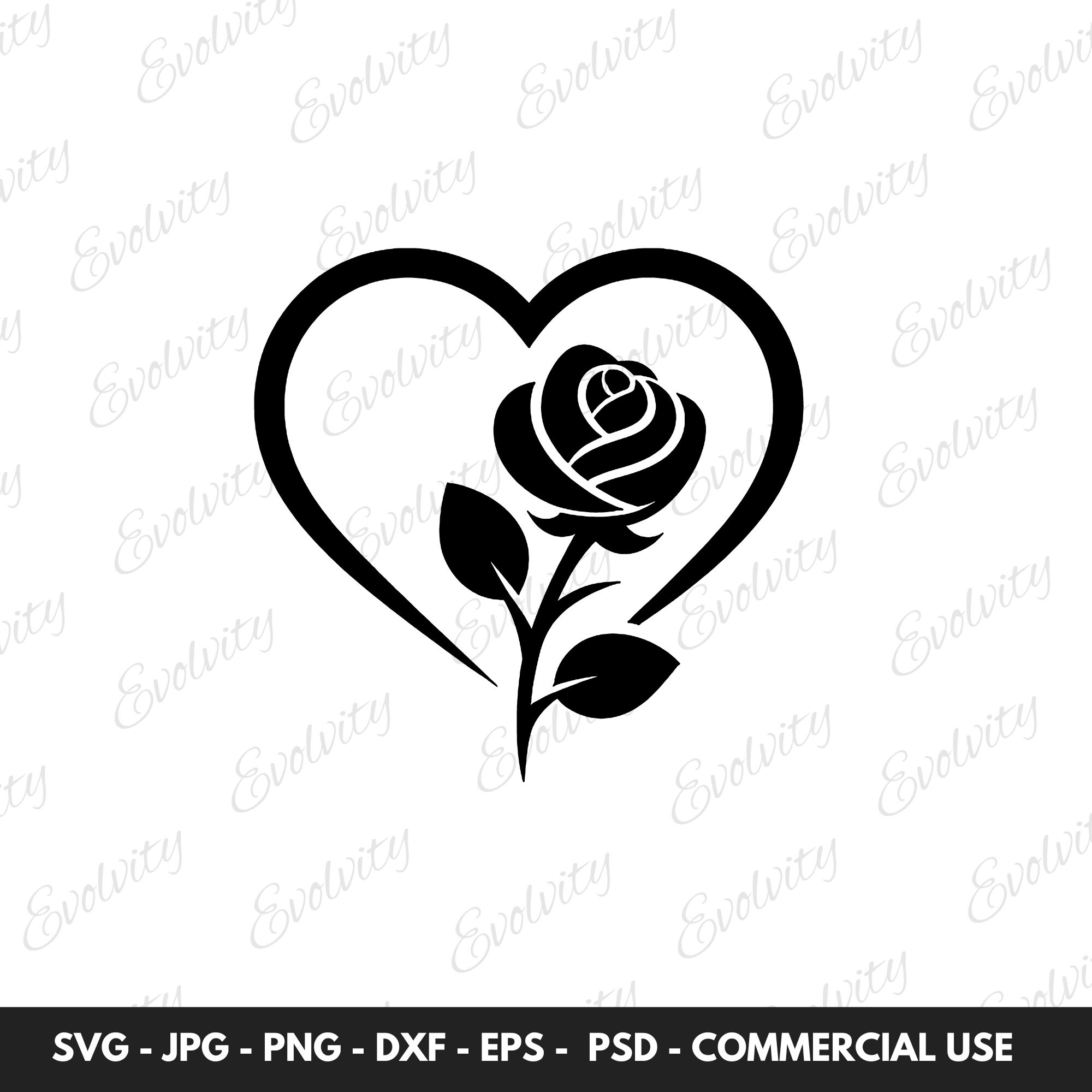 Heart Rose SVG, Elegant Rose Heart PNG, Use for Crafting Romantic Decor ...