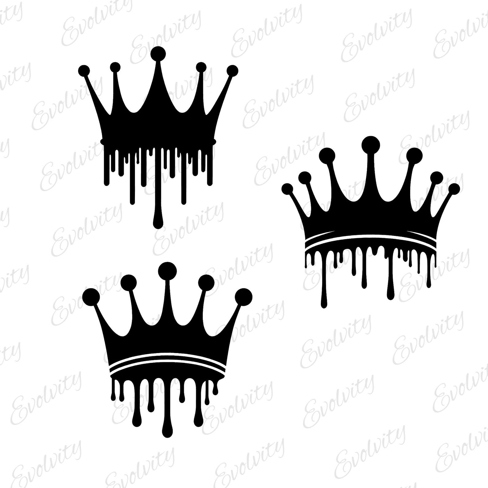 Dripping Crown SVG Vector Bundle and Drip King Queen Princess Crown ...
