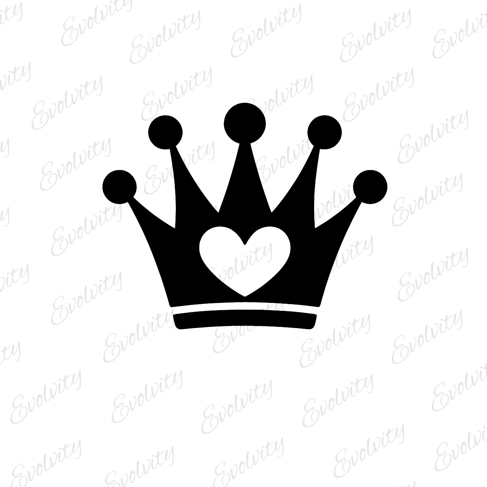 Royal Heart Crown Silhouette SVG, Elegant Prince Princess Vector, Royal ...