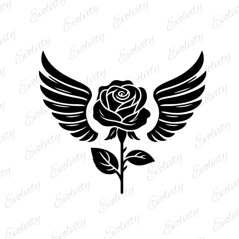 Angel Rose SVG Bundle: Winged Flower Silhouette Clipart (digital ...
