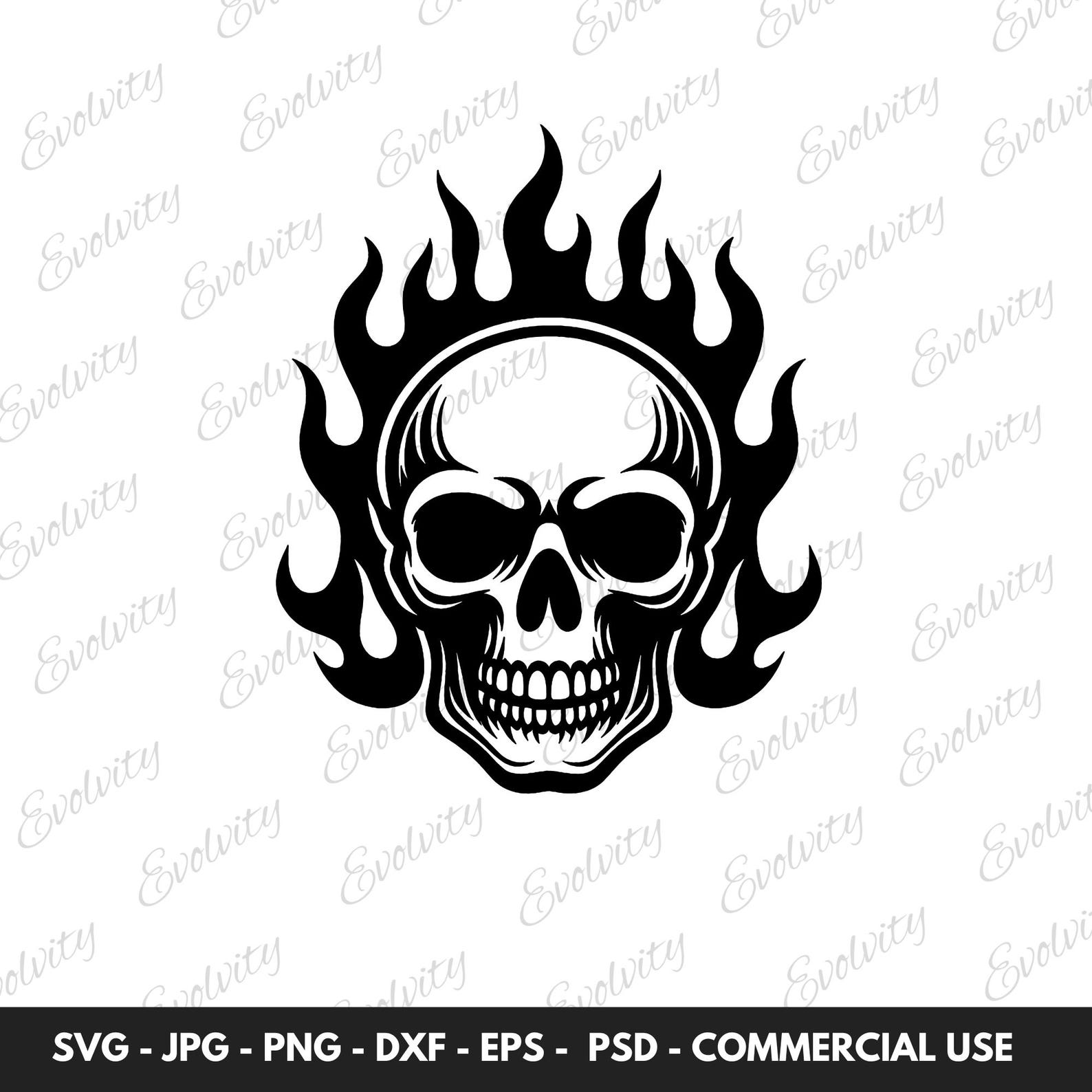 Skull in Flames SVG Vector and Skull Silhouette PNG Clipart Cut File ...