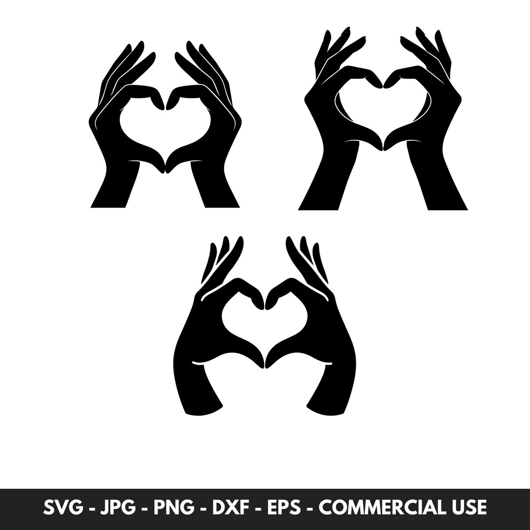 Heart Hand SVG Bundle 3 Love Hands Vectors, Heart Sign Clipart, Love ...