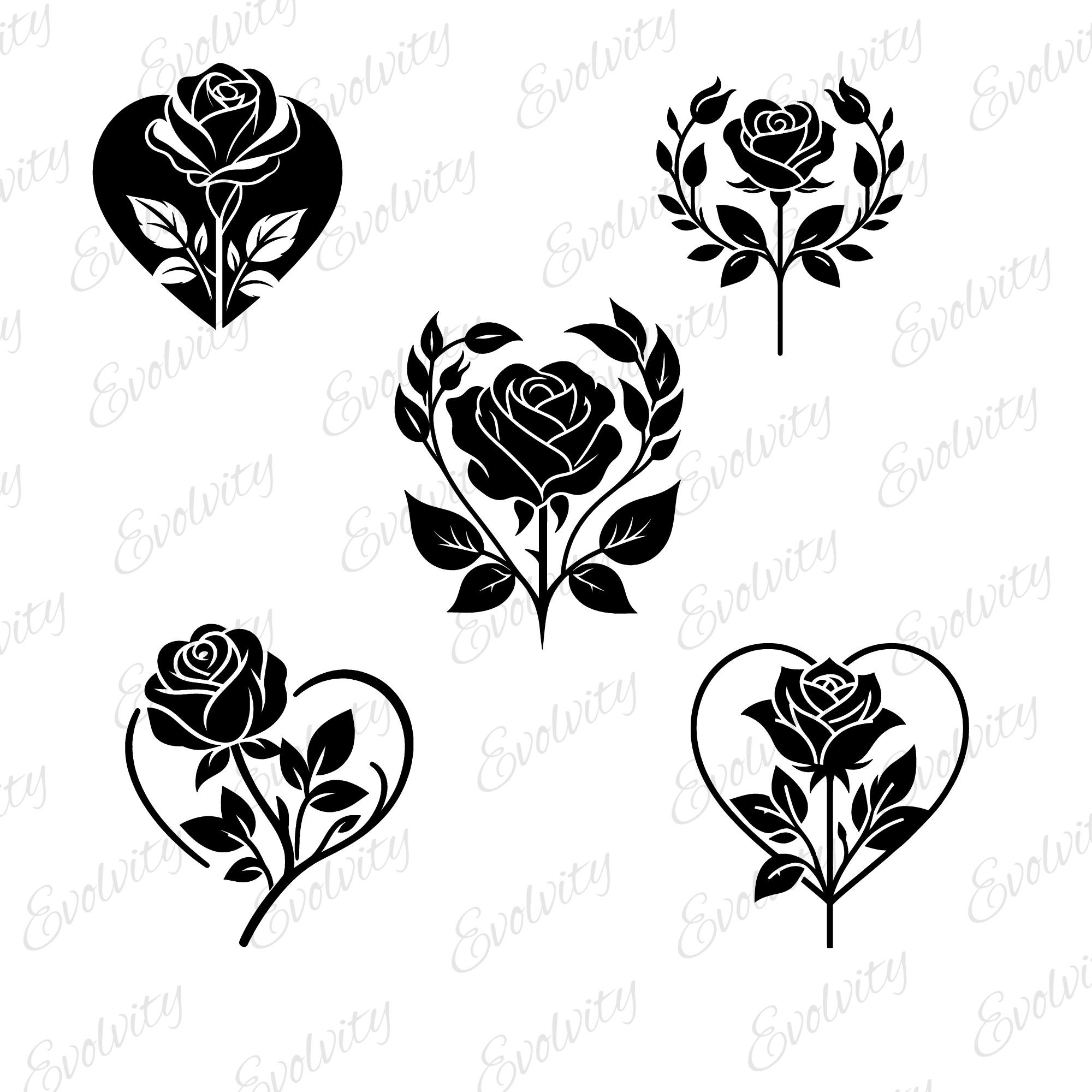 Rose Heart Mega SVG Bundle, Heart With Rose Svg, Heart Shaped Roses ...