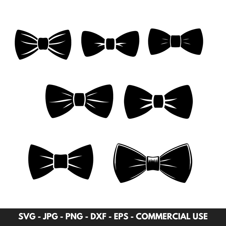 Bow Tie SVG Vector Bundle With 7 Bowtie Clipart Silhouette PNG Cut File ...