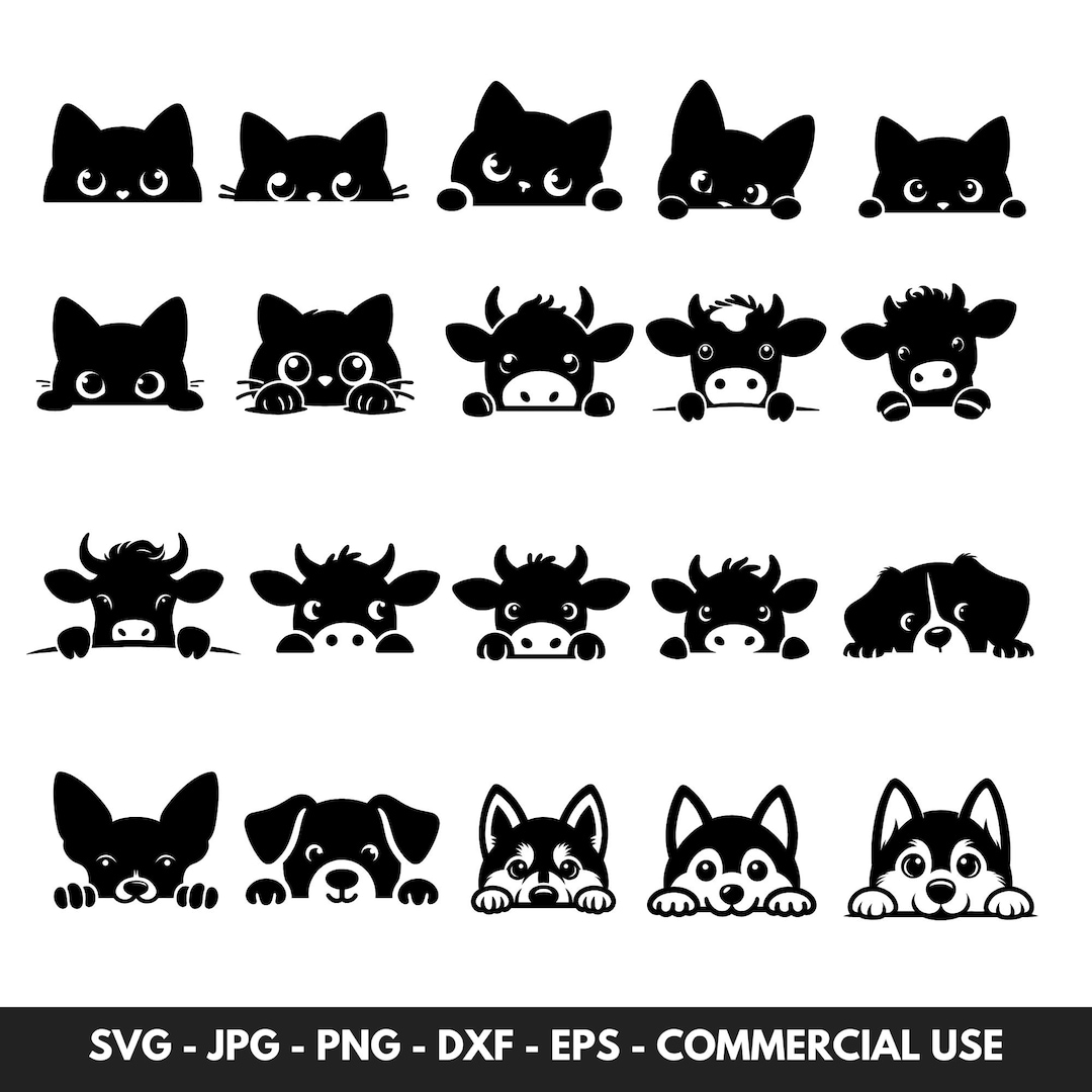 Peeking Cute Animals SVG Vector Mega Bundle With 20 Funny Animal ...