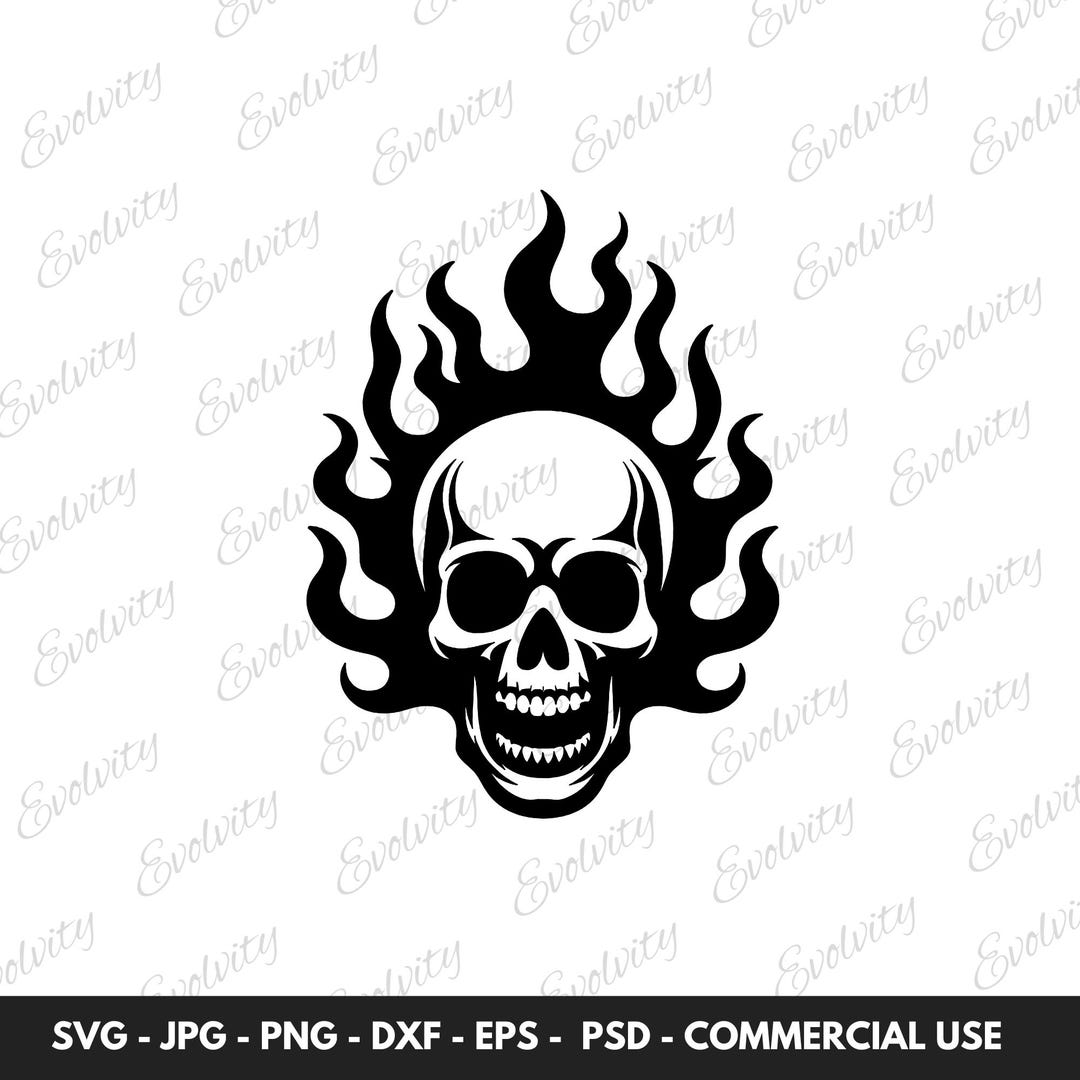 Skull and Flames SVG Vector and Skull Silhouette Clipart Png ...