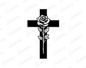 Cross With Rose SVG in White, Rose Vector, Cross PNG, Faith Clipart ...