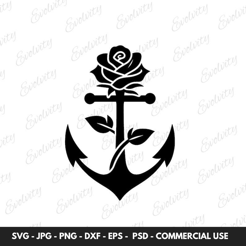 Anchor With Rose SVG, Rose Vector, Anchor PNG, Nautical Clipart, Flower ...