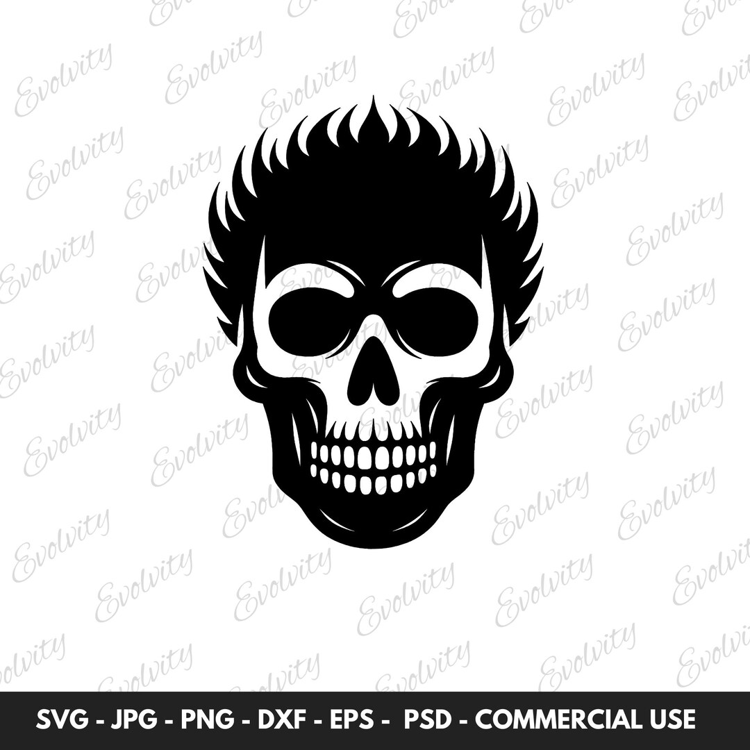 Hairy Skull SVG Vector and Skull Face Silhouette PNG Clipart Cut File ...