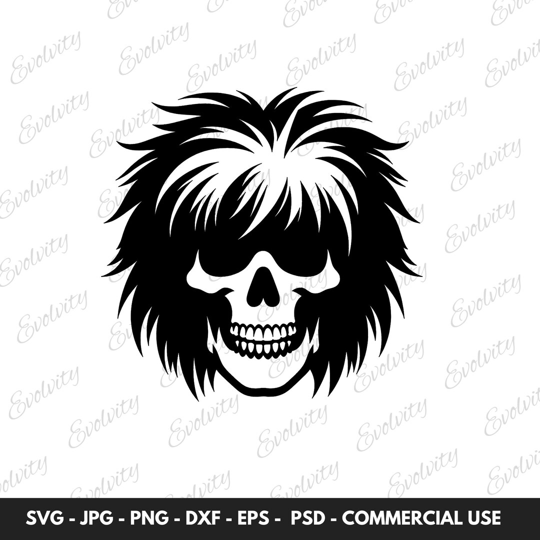 Rocker Skull SVG Vector and Heavy Metal Skull Silhouette PNG Clipart ...