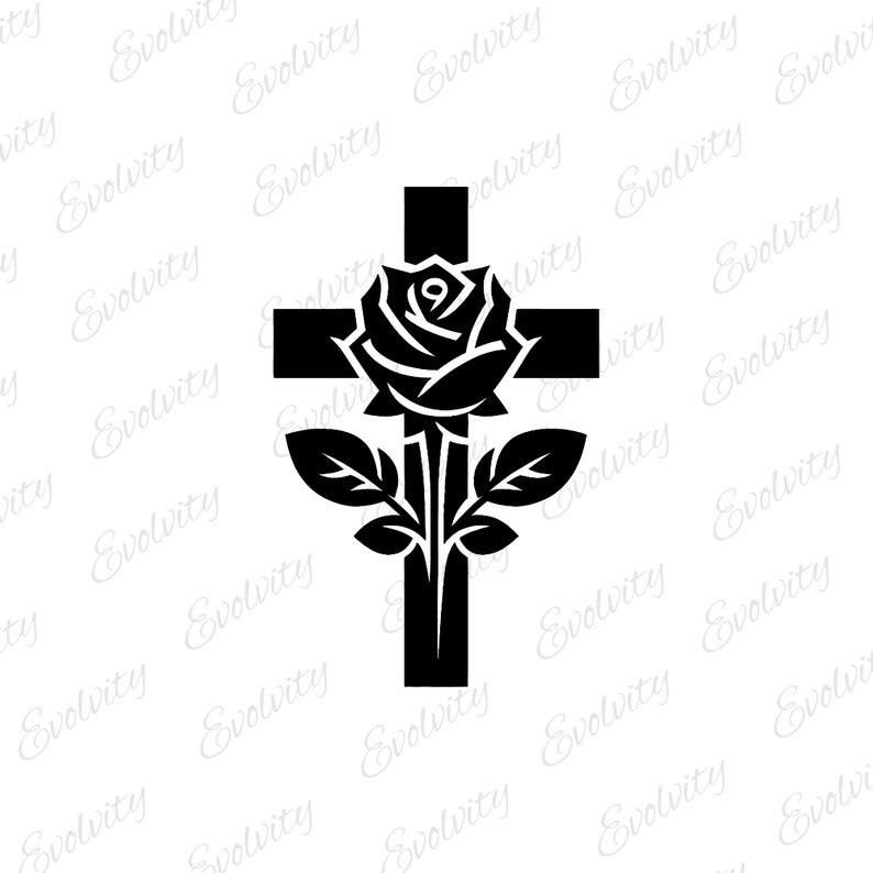 Cross With Rose SVG Bundle, 3 Cross Rose Vectors, Rose PNG, Rose ...