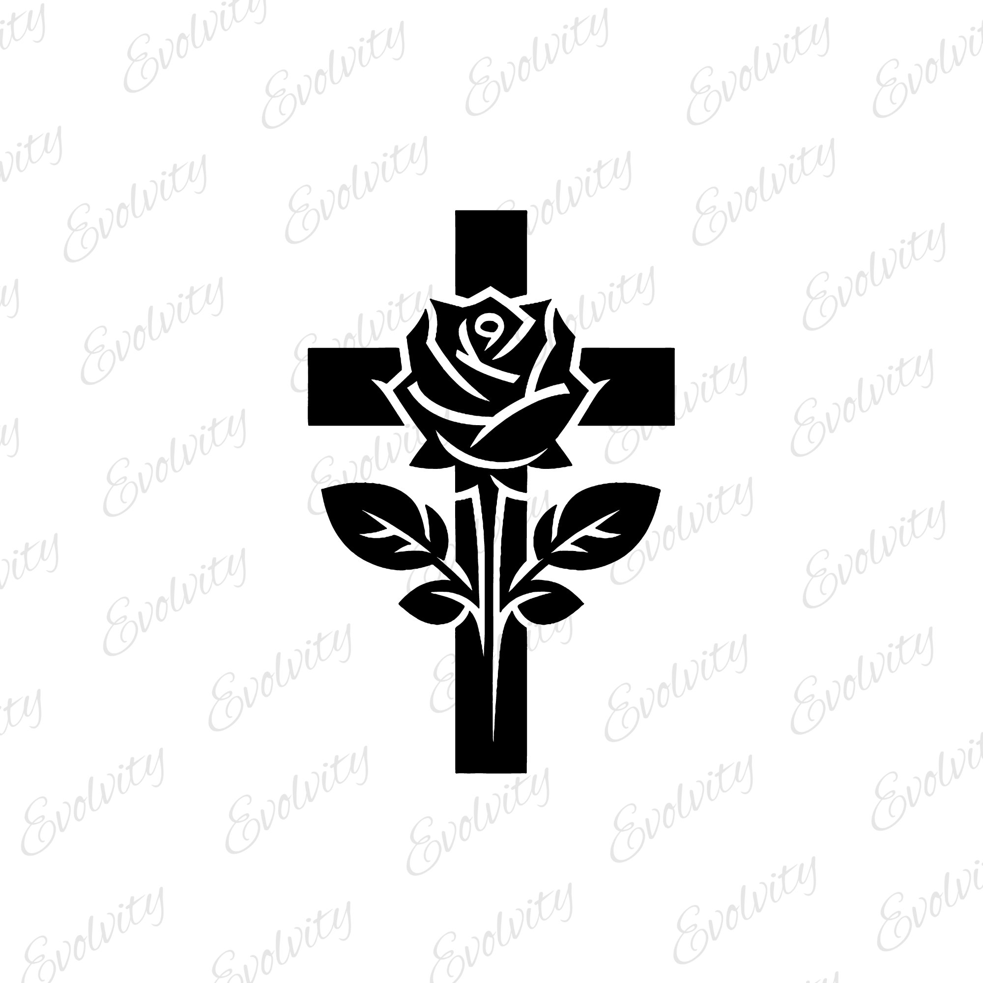 Cross With Rose SVG Bundle, 3 Cross Rose Vectors, Rose PNG, Rose ...