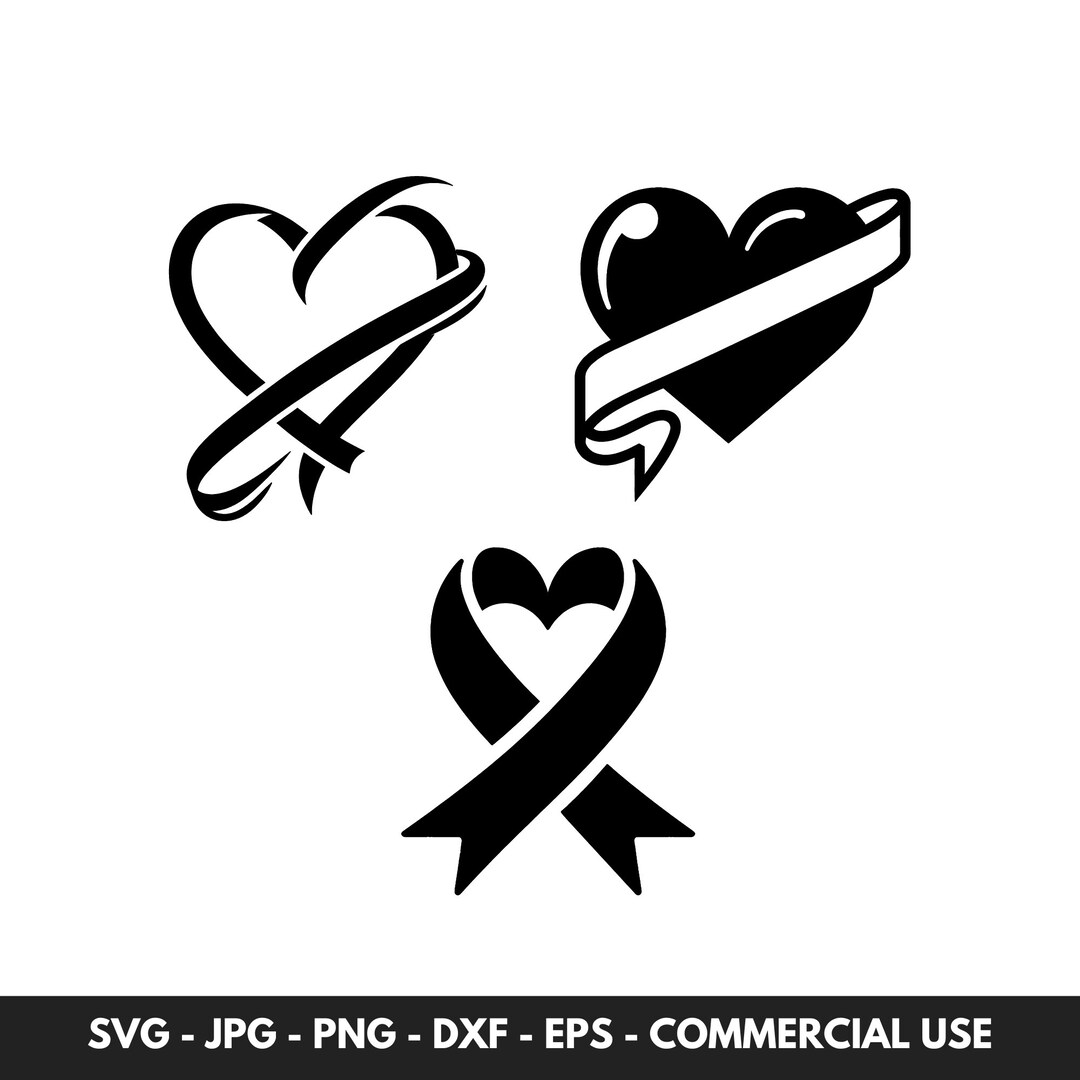 Heart Ribbon SVG Vector Bundle: Love & Breast Cancer Clipart (digital ...