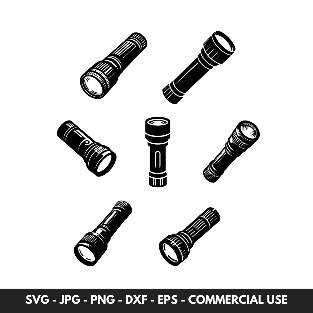 Flashlight SVG Vector Bundle With 7 Camping Flashlight Clipart ...