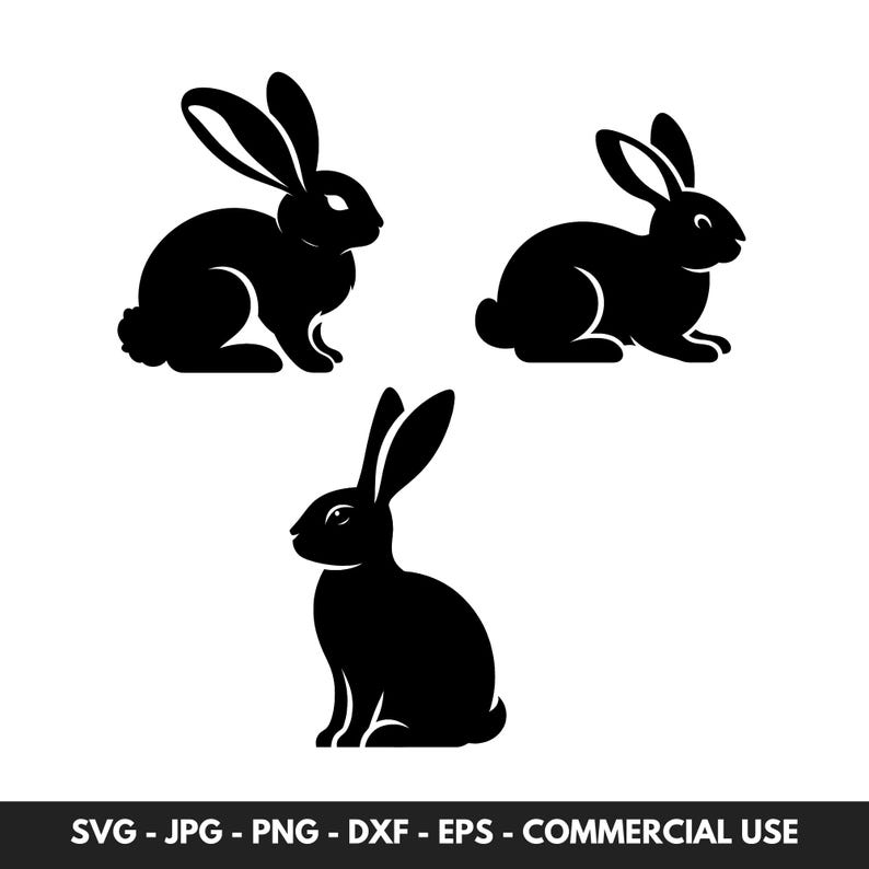 Bunny SVG Bundle - 3 Rabbit Vectors, Rabbit Silhouette, Eastern Bunny ...