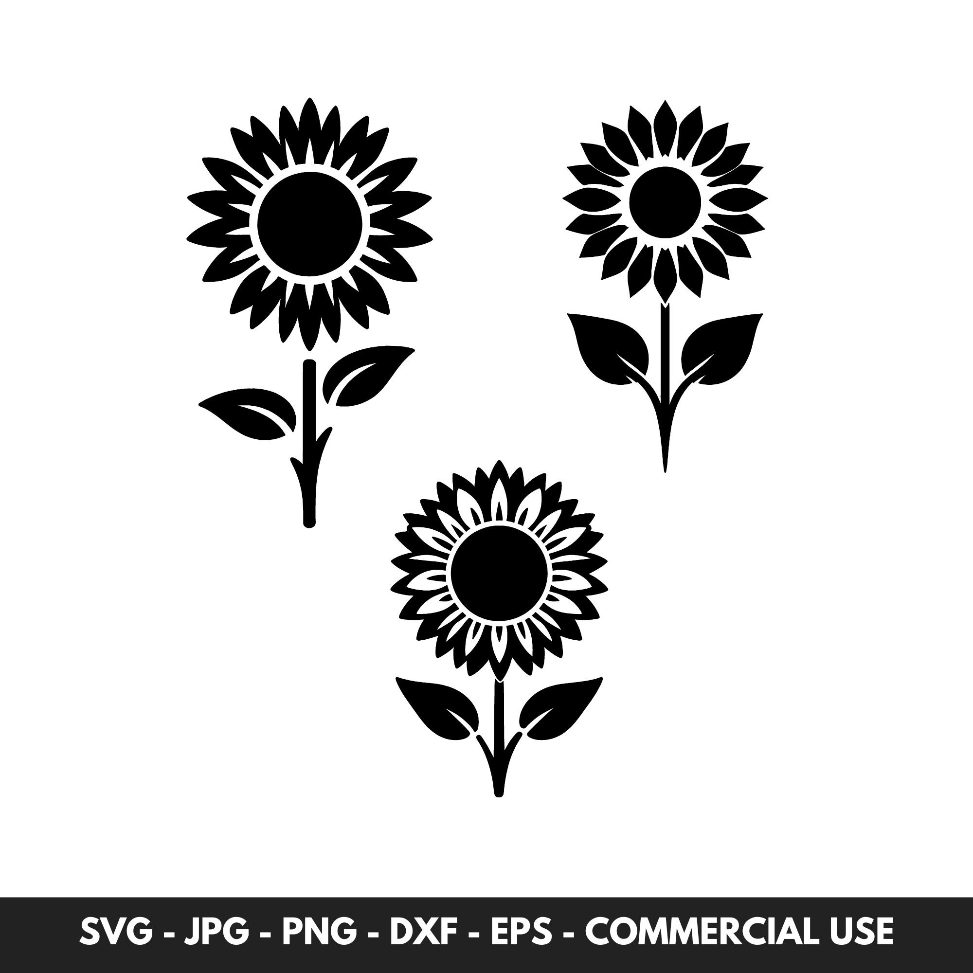 Sunflower SVG Vector Bundle With 3 Floral Silhouette Clipart PNG Ideal ...