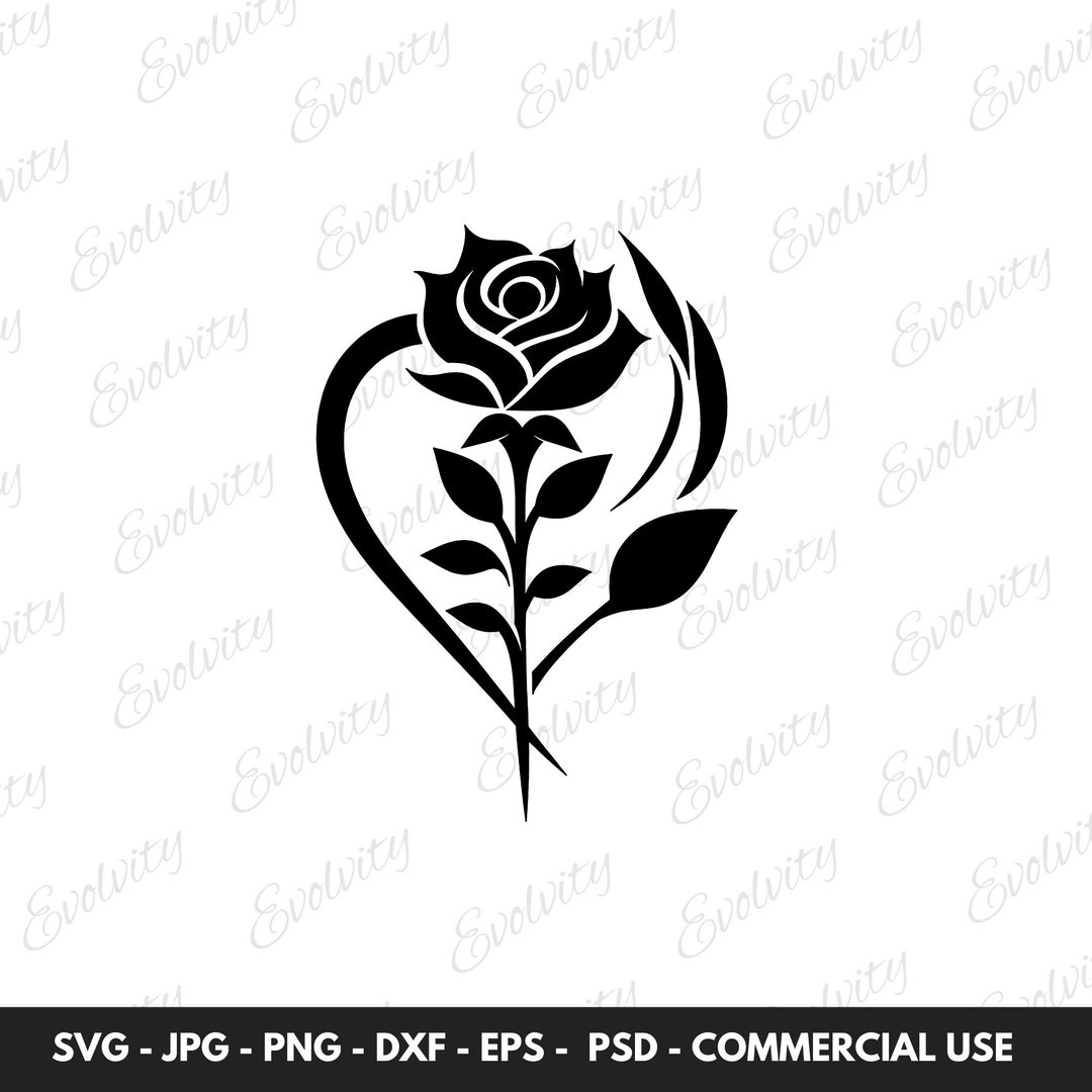 Rose and Heart SVG Clipart, Romantic Floral Design, Rose Heart Png ...