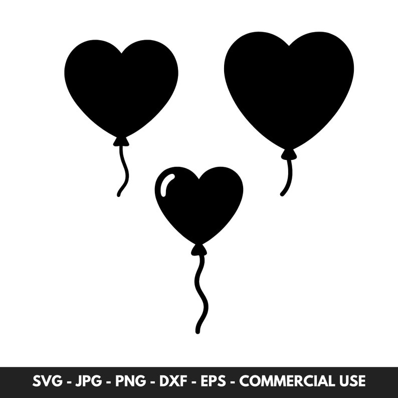 Balloon Heart SVG Vector Bundle With 3 Cute Heart Party Ballon ...