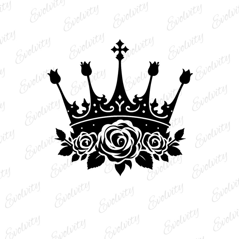 Crown and Roses SVG Vector Bundle With 7 Crown With Roses Silhouette ...
