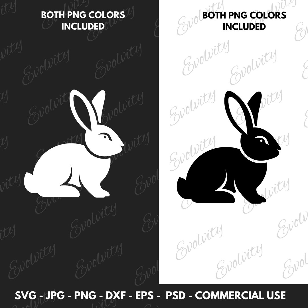 Cute Bunny Silhouette PNG Cut File and Animal SVG Vector Clipart Image ...