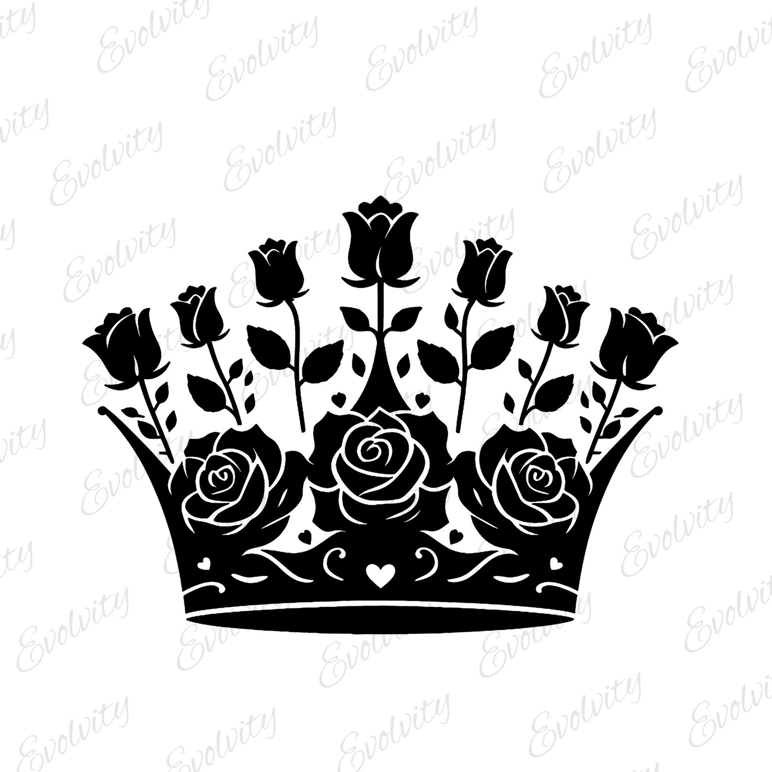 Crown and Roses SVG Vector Bundle With 7 Crown With Roses Silhouette ...