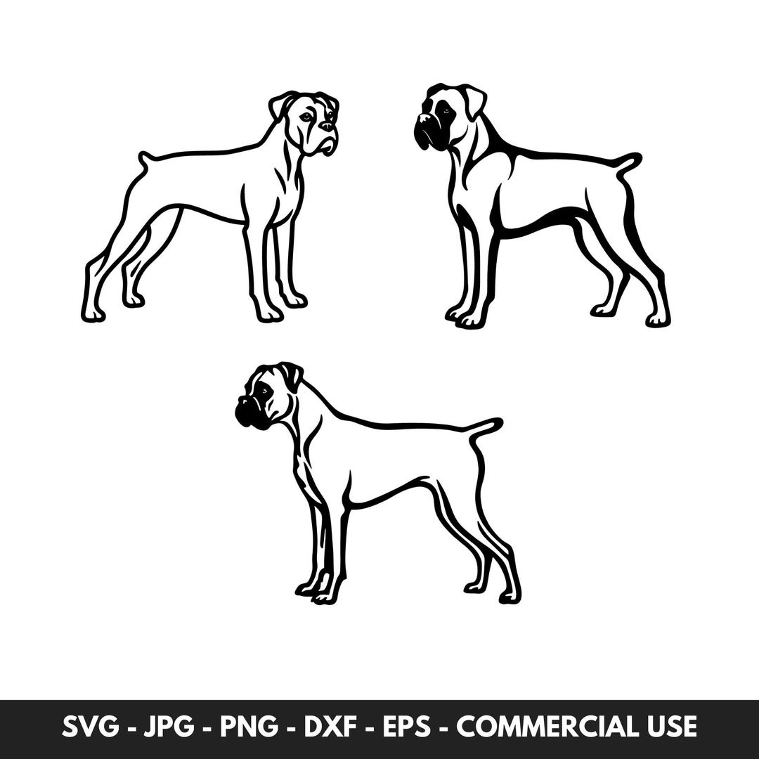 Boxer Dog Outline SVG Bundle With 3 Boxer Clipart PNG Cut File Digital ...