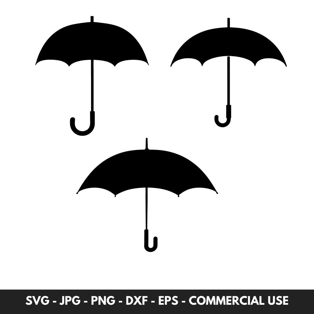 Umbrella SVG Bundle With 3 Umbrella Silhouette Clipart PNG Cut File ...