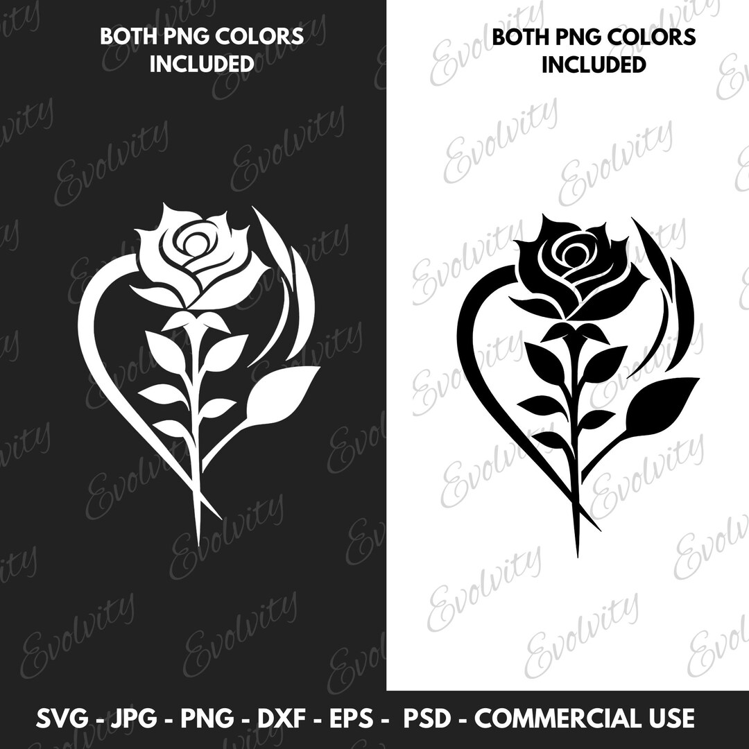 Rose and Heart SVG Clipart, Romantic Floral Design, Rose Heart Png ...