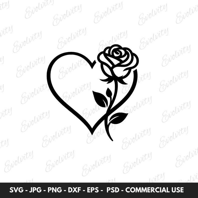 Rose and Heart SVG Clipart, Elegant Floral Heart Design, Rose and Heart ...
