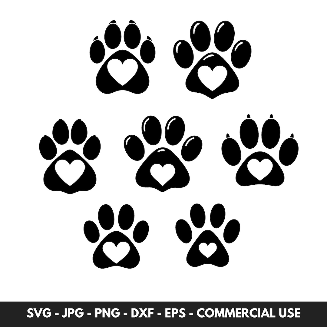 Dog Paw Heart SVG Bundle 7 Dog Paw Vectors, Dog Clipart, Animal Png Svg ...