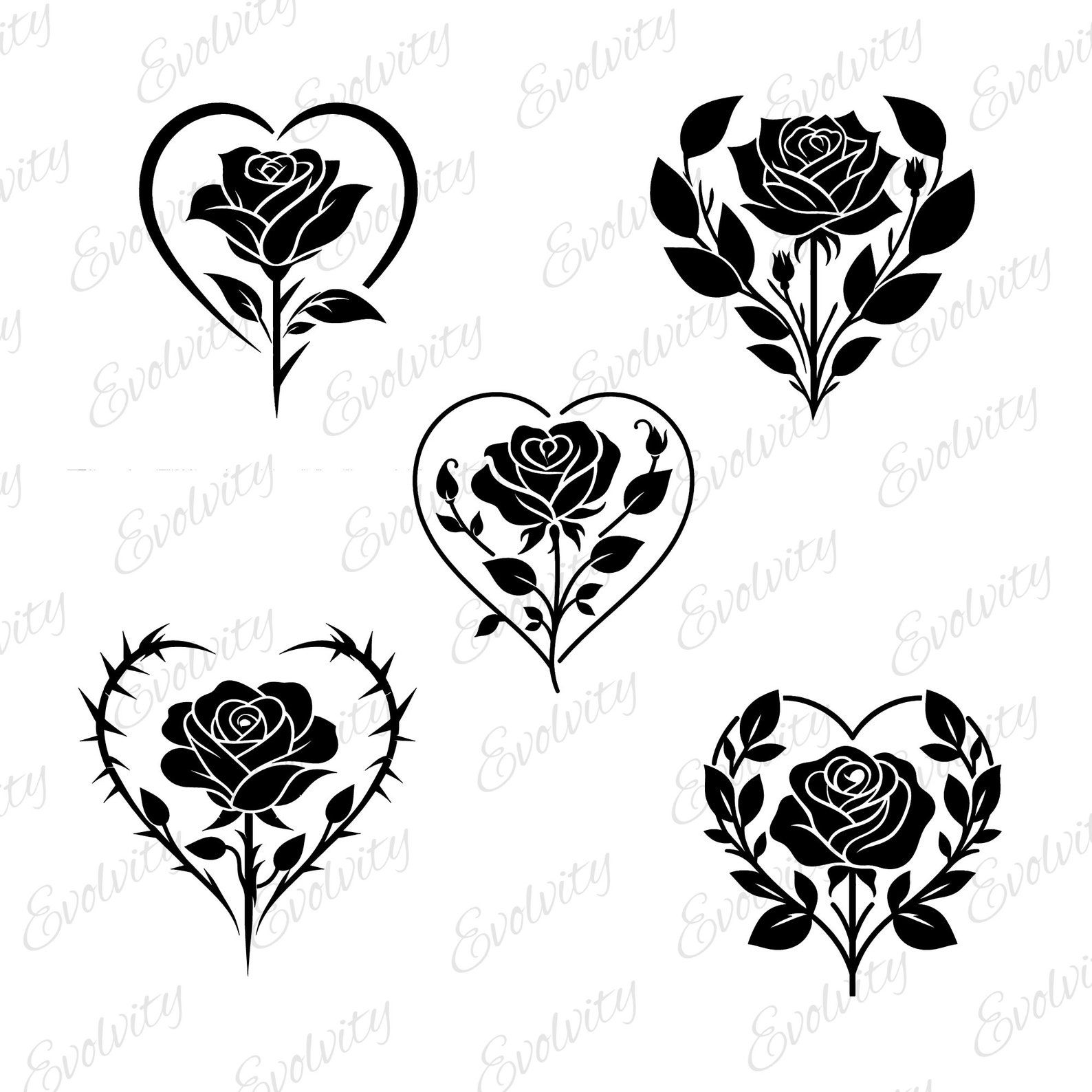 Rose Heart Mega SVG Bundle, Heart With Rose Svg, Heart Shaped Roses ...