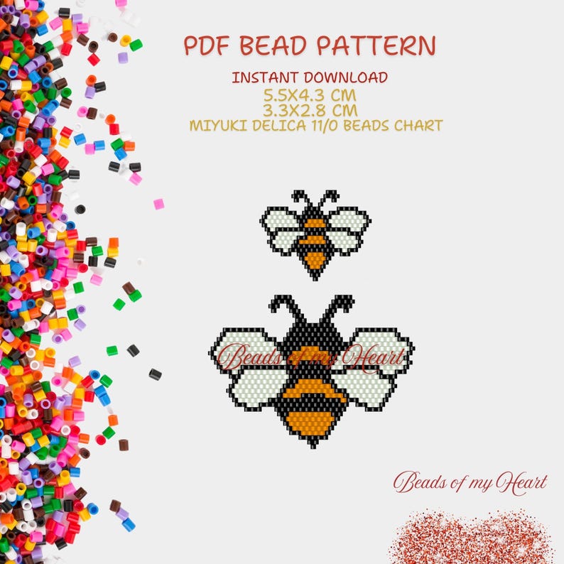 Bee Set Brick Stitch Pdf Miyuki Delica Seed Bead Pattern Animal ...