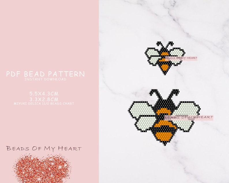 Bee Set Brick Stitch Pdf Miyuki Delica Seed Bead Pattern Animal ...