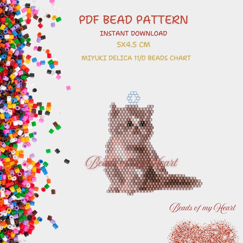 Cute Cat Pdf Miyuki Delica Seed Bead Brick Stitch Animal Pattern for ...