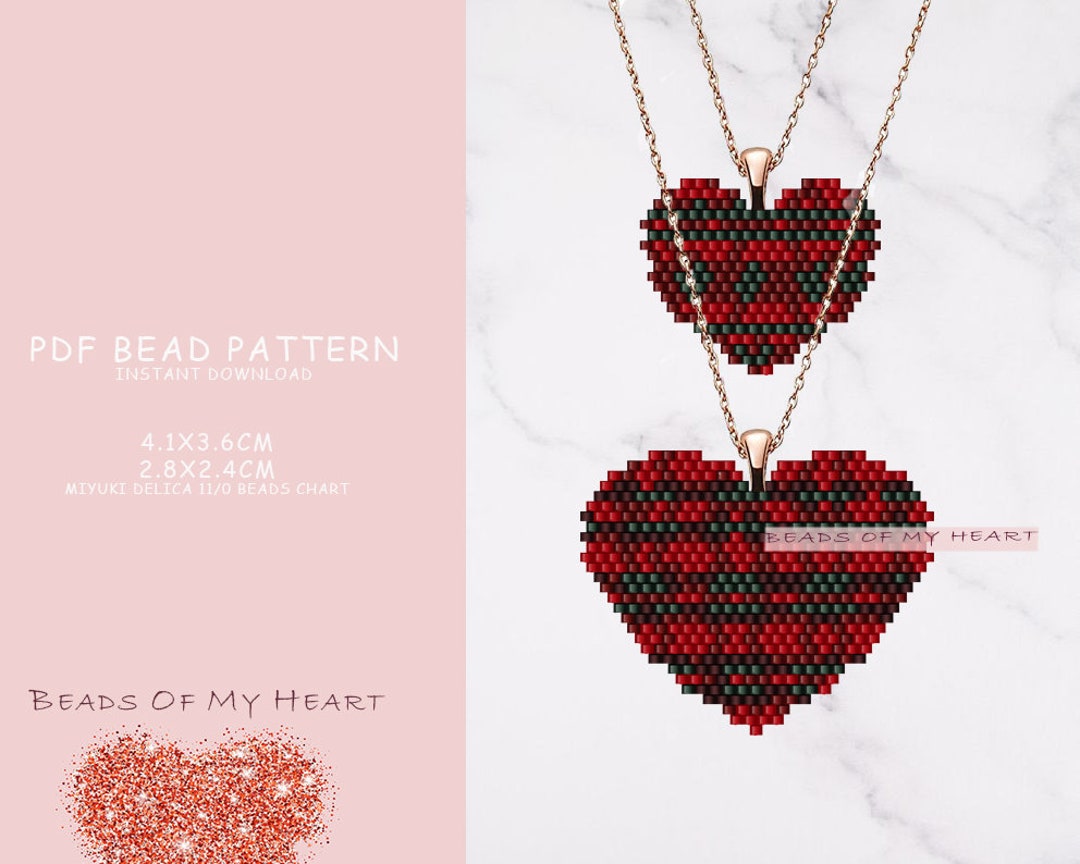 Plaid Hearts Brick Stitch Pdf Miyuki Delica Red Seed Bead Pattern Set ...