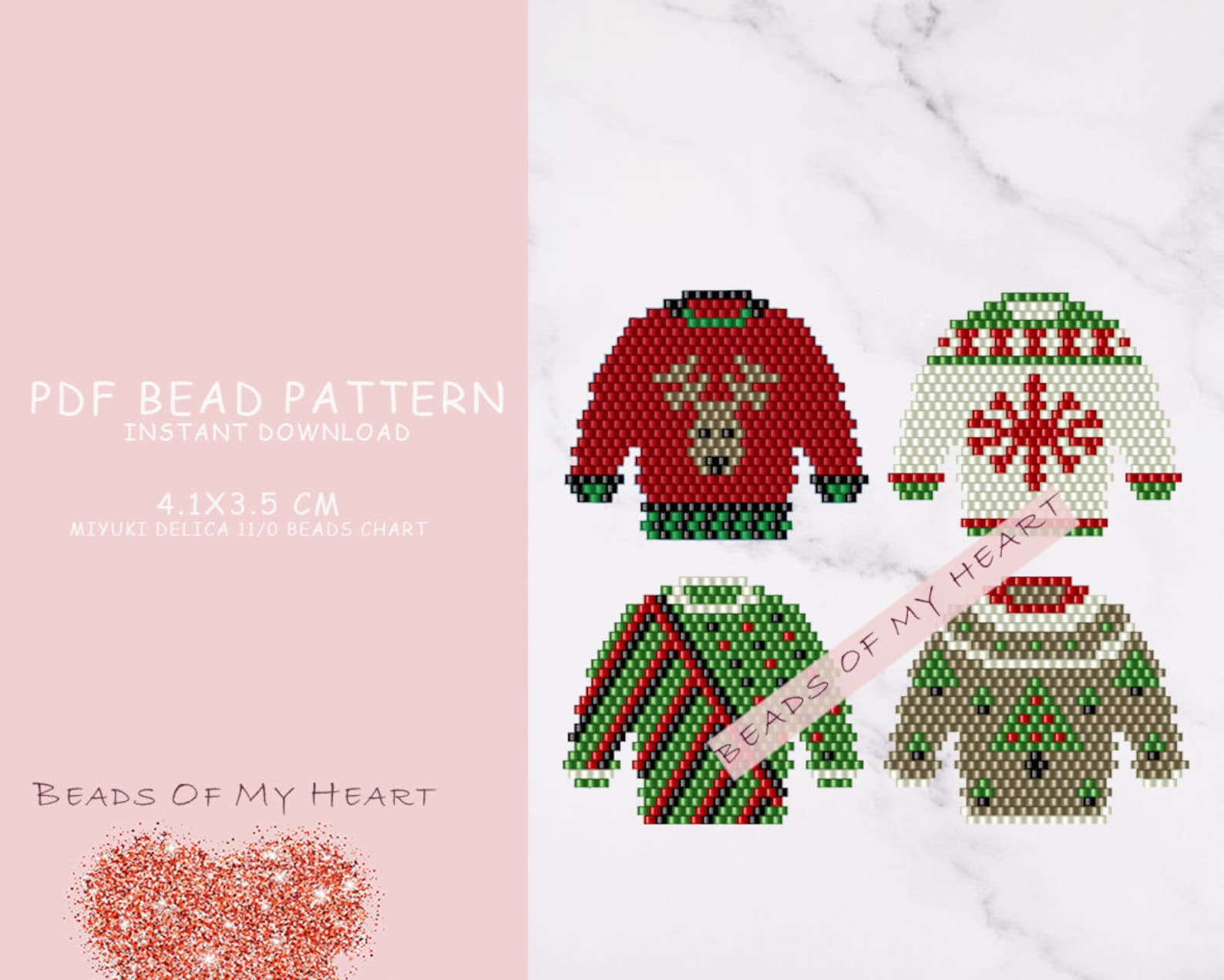 Christmas Sweaters Brick Stitch Pdf Miyuki Delica Red White Black Green ...