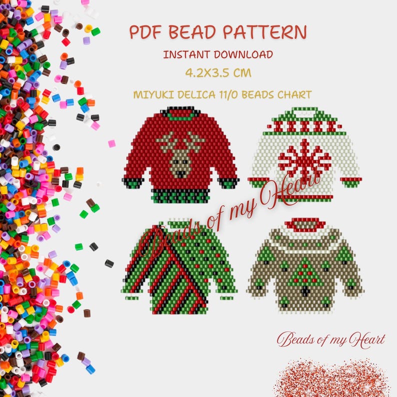 Christmas Sweaters Brick Stitch Pdf Miyuki Delica Red White Black Green ...