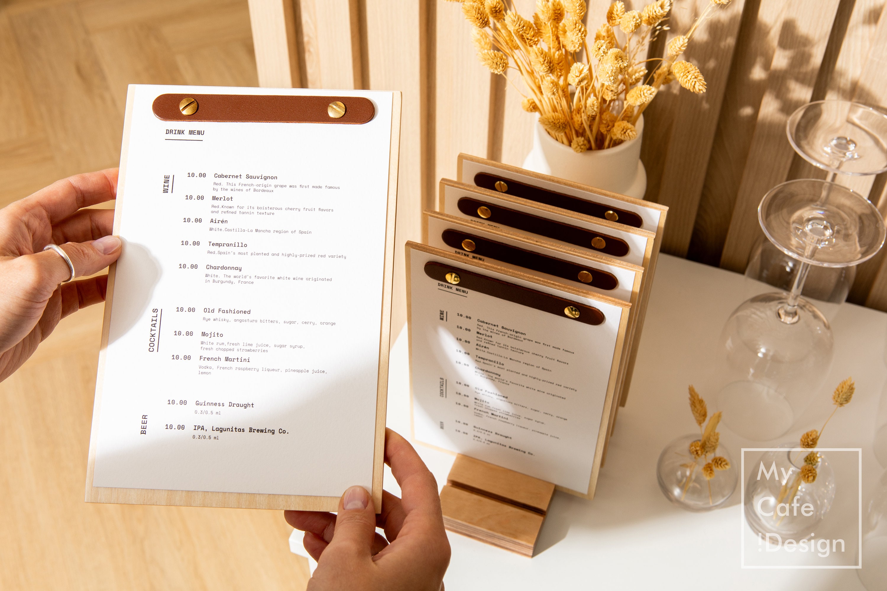 Wooden Menu Holder Set of 5 With Base for Restaurant, Custom Bar Menu ...