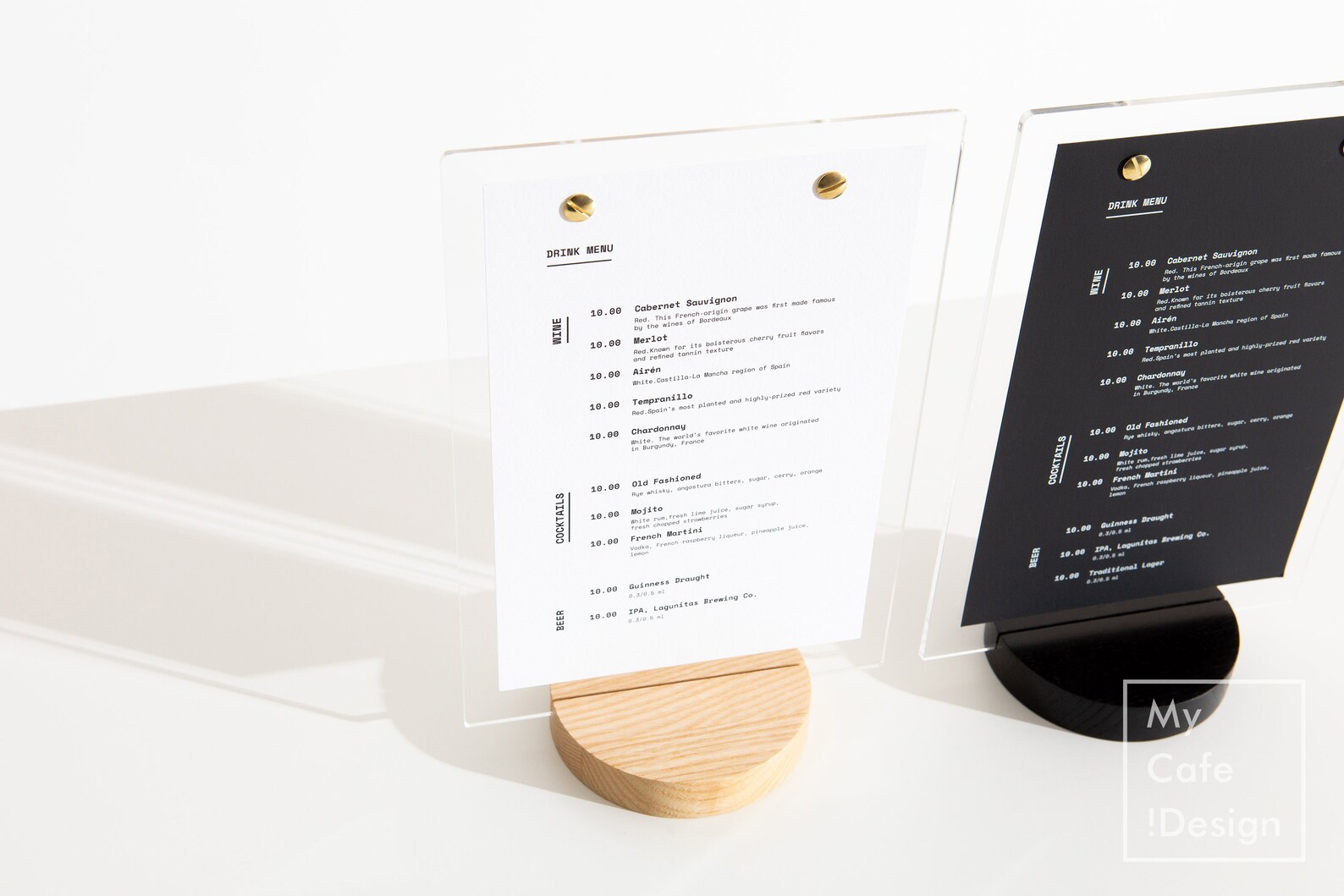 Acrylic Table Top Menu Holder With Wooden Base and Logo Engraving ...