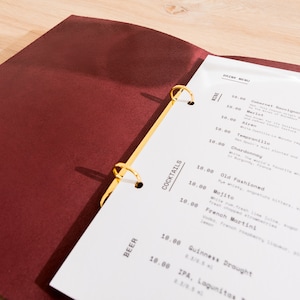 Leather Binderview Menu Holder, Custom Menu Cover, Personalized Menu ...