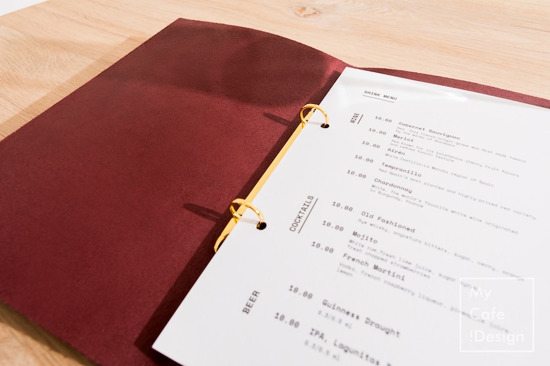 Leather Binderview Menu Holder, Custom Menu Cover, Personalized Menu ...