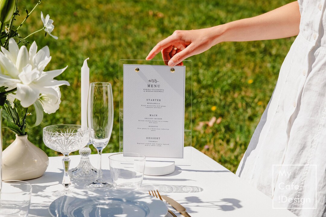 Acrylic Wedding Menu Holder: Custom Table Stand With Ashwood Base - Etsy