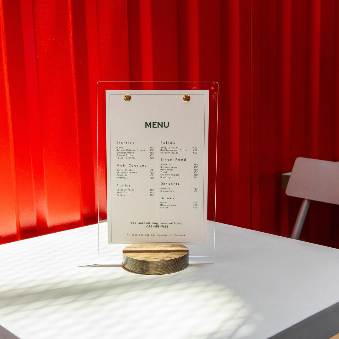 Acrylic Table Menu Holder – One Page Menu Table Tent & Plastic Sign ...