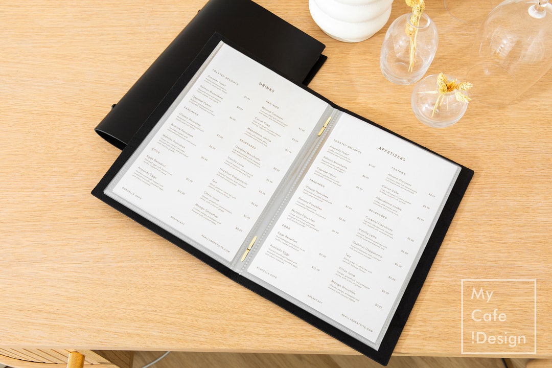 Leather Menu Cover - Custom Menu Folder With Plastic Sleeves for ...