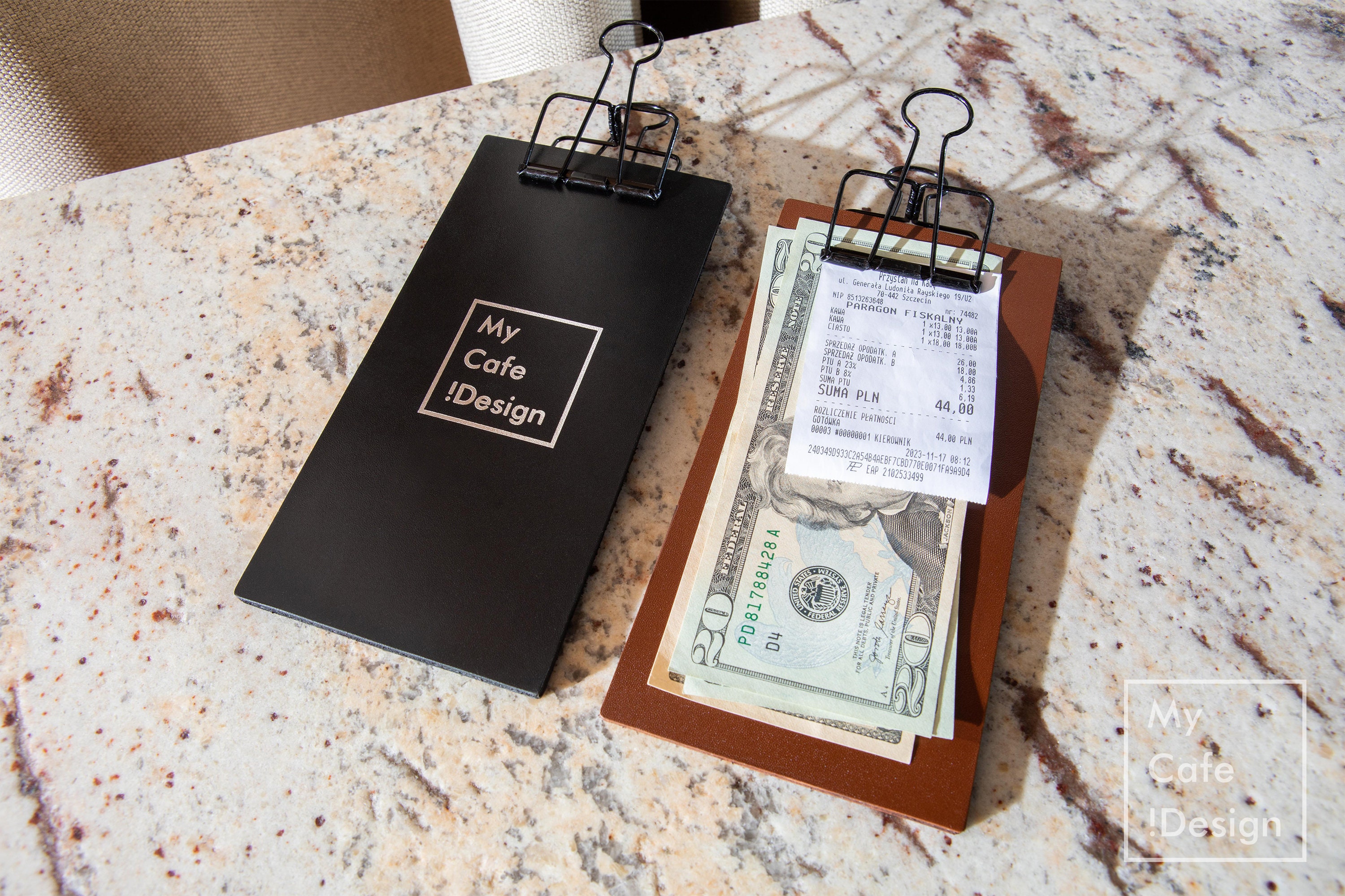 Leather Check Presenter: Custom Bill Holder With Clip for Restaurant ...